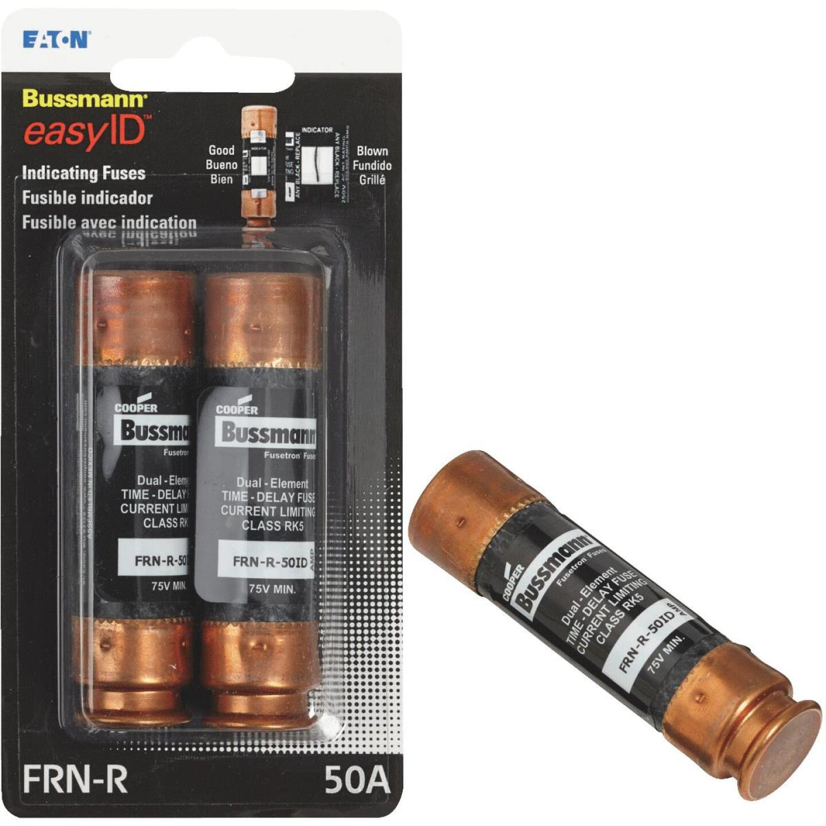 Bussmann 50A FRN-R Cartridge Heavy-Duty Time Delay Cartridge Fuse (2 ...